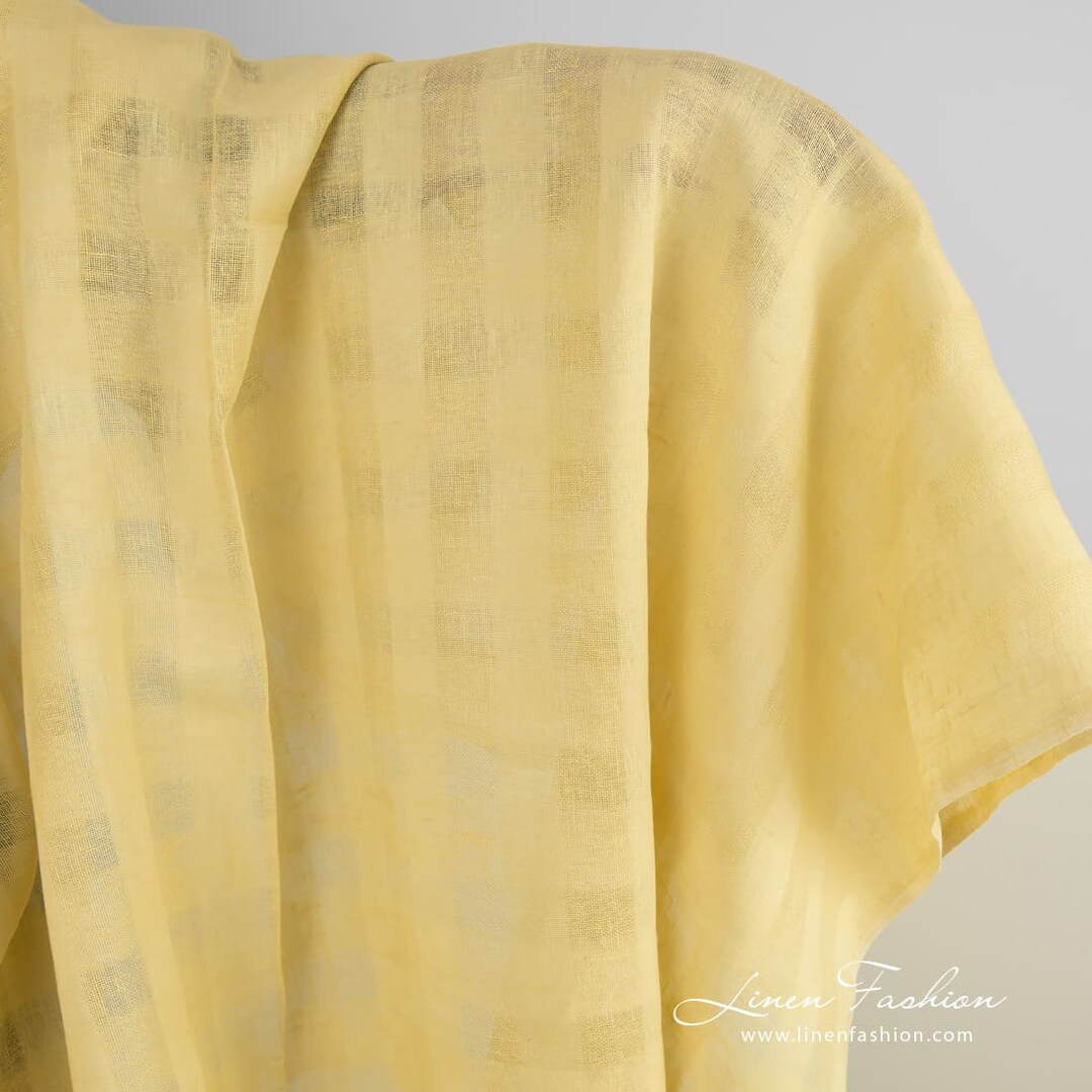 Yellow Linen Fabric in Openweave Checks | Pure Linen Fabrics | Width ...
