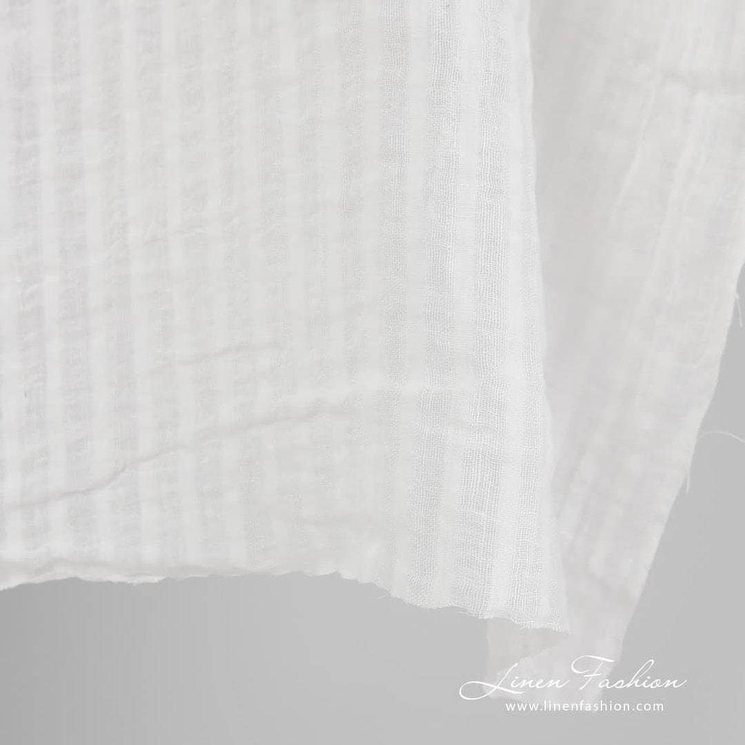 Washed off White Striped Linen Fabric | Washed Linen Fabric | Width ...