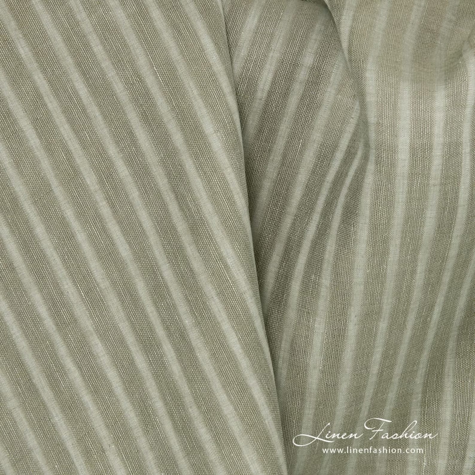 Green Linen Fabric in Stripes Pure Linen Fabric Width 150cm 59 Weight ...