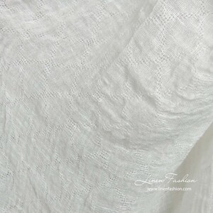 White Transparent Linen Fabric With Azure Diamonds, Washed | Light ...