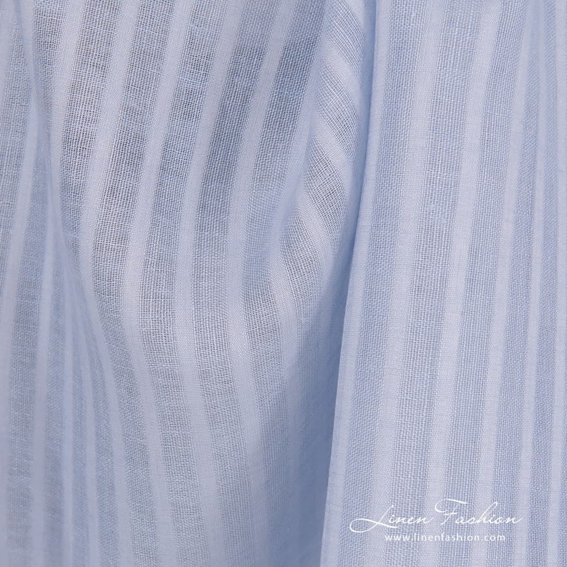 Light Blue Linen Fabric With Open Weave Stripe Pattern Pure - Etsy