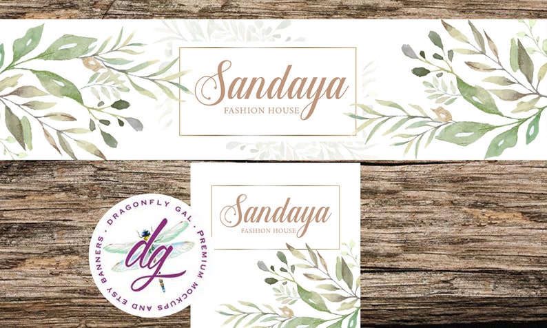 Etsy Banner Avatar Banner With Watercolor Leaves 2 Piece - Etsy