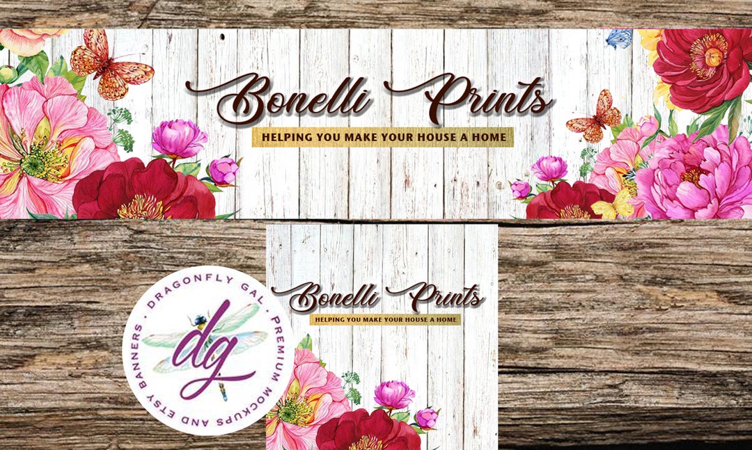 Etsy Banner + Avatar | Whitewash Wood Floral Style Banner | 2 Piece Set ...
