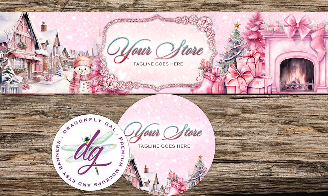 Pink Christmas Banner Set | 2 Piece Set | Store Graphics Custom Listing ...