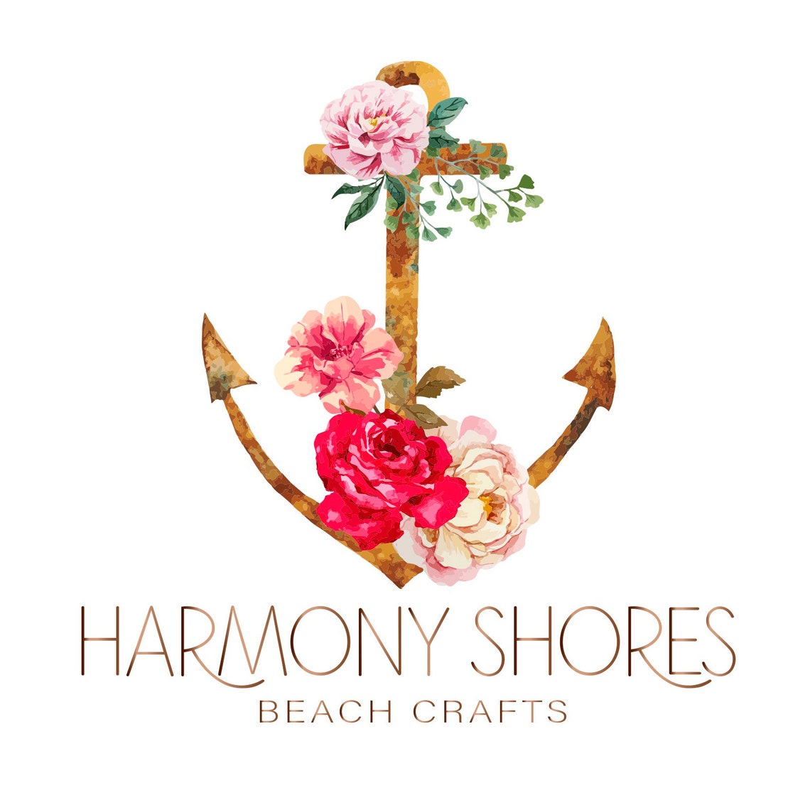 Beach Craft Logo, Floral Anchor Logo, Blush Pink Logo, Minimalist Logo ...