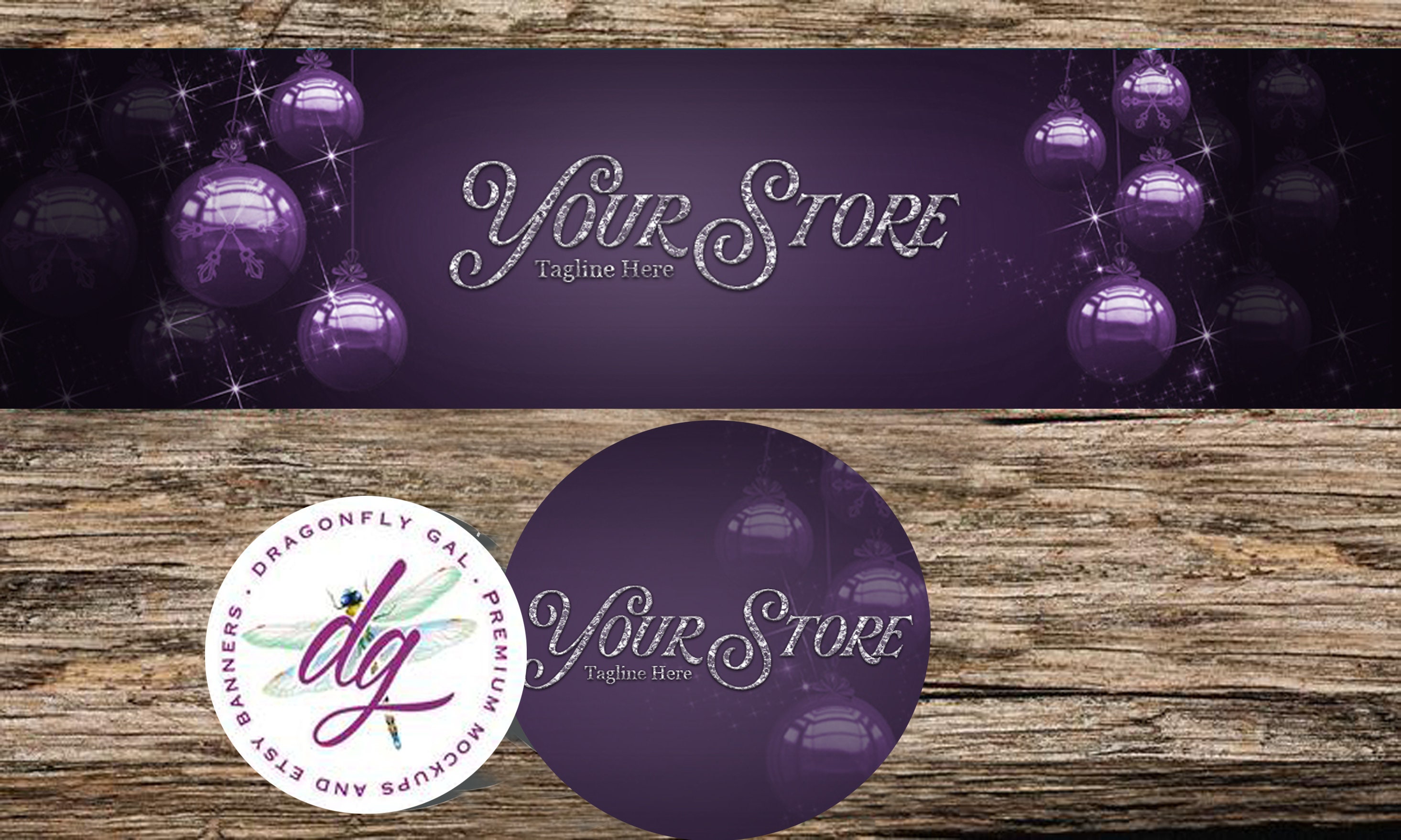 Purple Christmas Banner | 2 Piece Set | Store Graphics Custom Listing ...