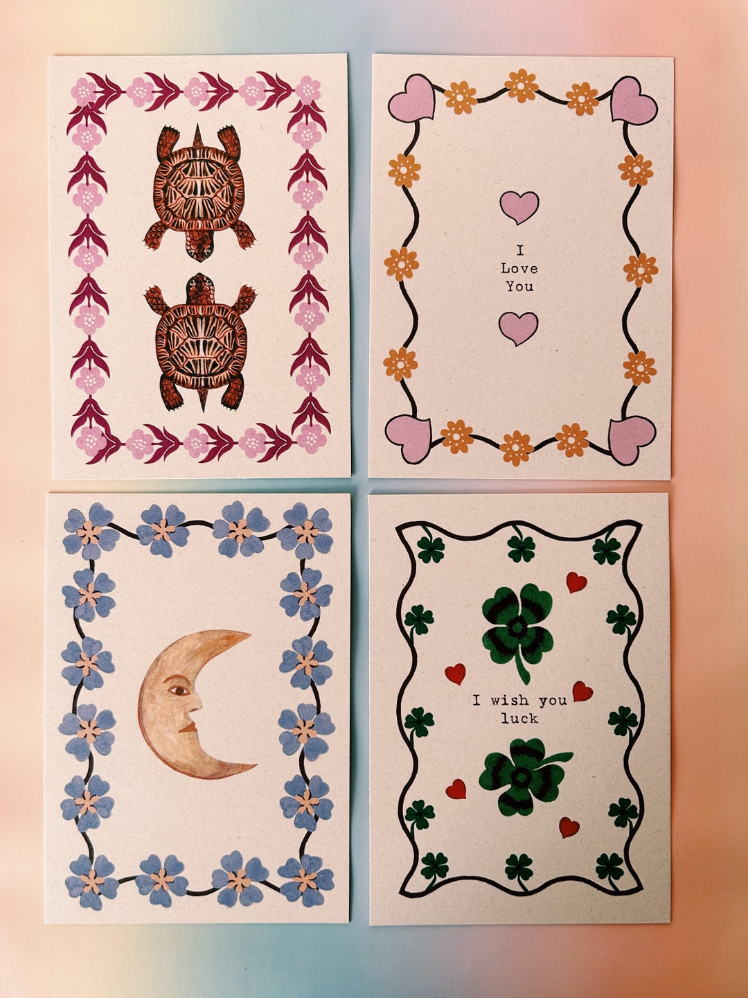 4 Postcards on Recycled Paper - Etsy