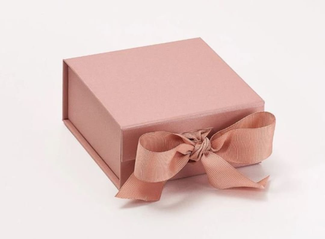 Small Rose Gold Gift Box With Ribbon - Flower Girl Gift Box - Rose Gold ...