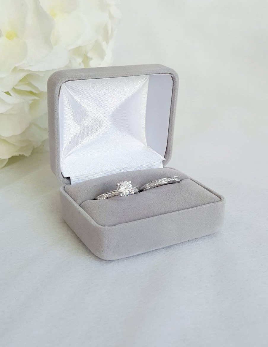 Light Grey Double Ring Box Velvet Double Ring Box Couple - Etsy UK