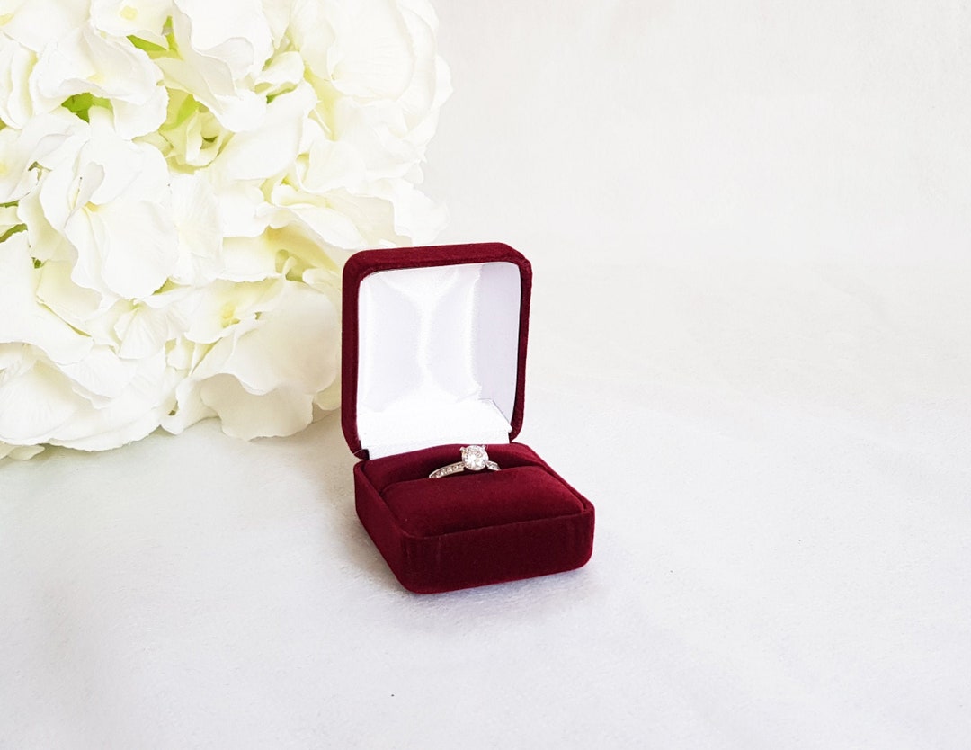 Red Velvet Ring Box Valentine's Ring Box Engagement Ring Box Burgundy ...