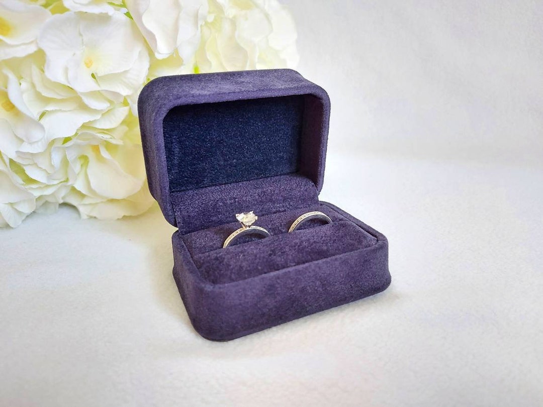 Luxury Navy Blue Double Ring Box Suede Double Ring Box Couple Ring Box ...
