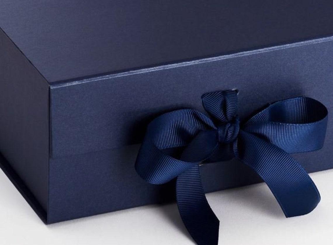 Navy Gift Box With Ribbon Navy Blue Bridesmaid Proposal Box - Etsy