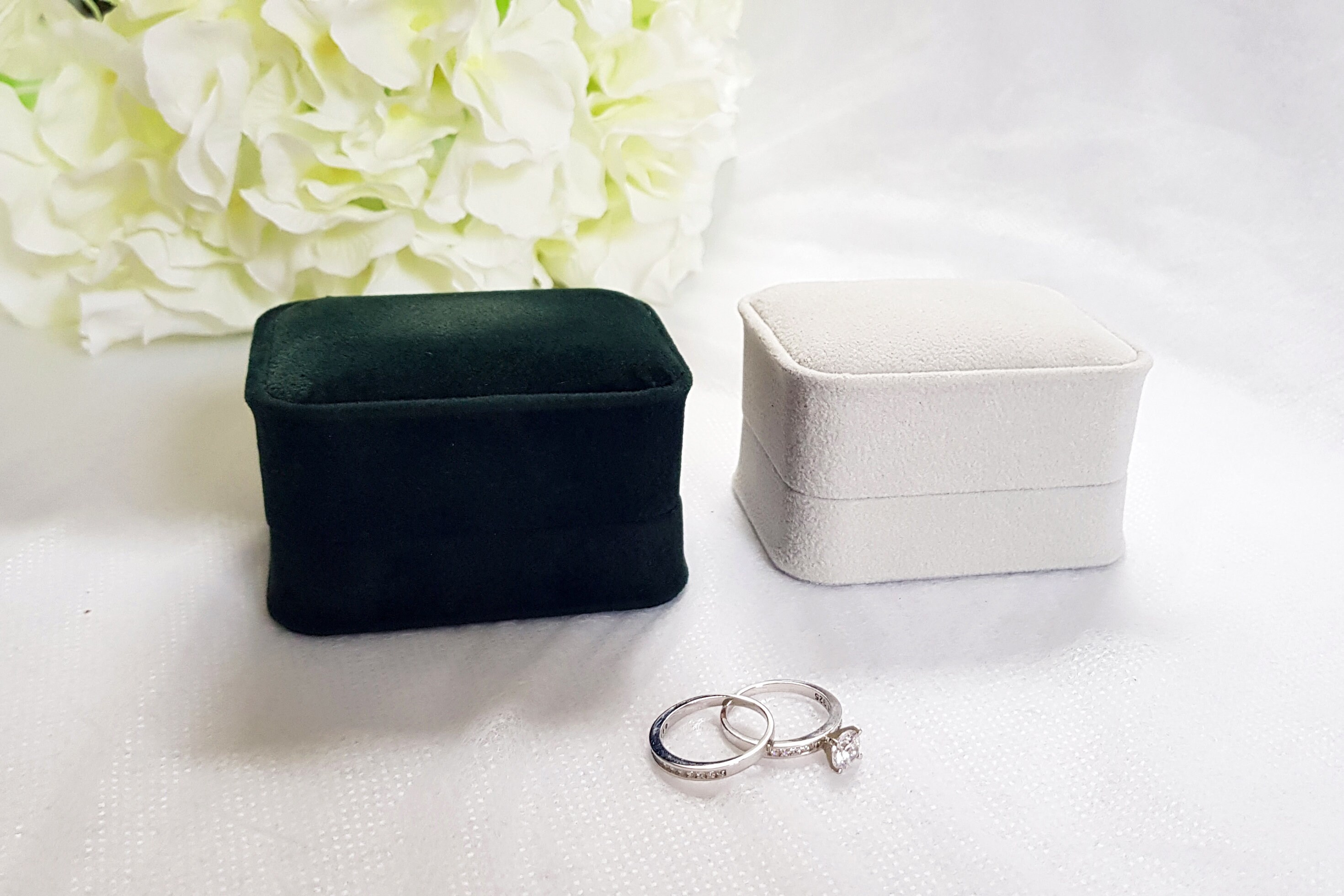Luxury Navy Blue Double Ring Box Suede Double Ring Box Couple Ring