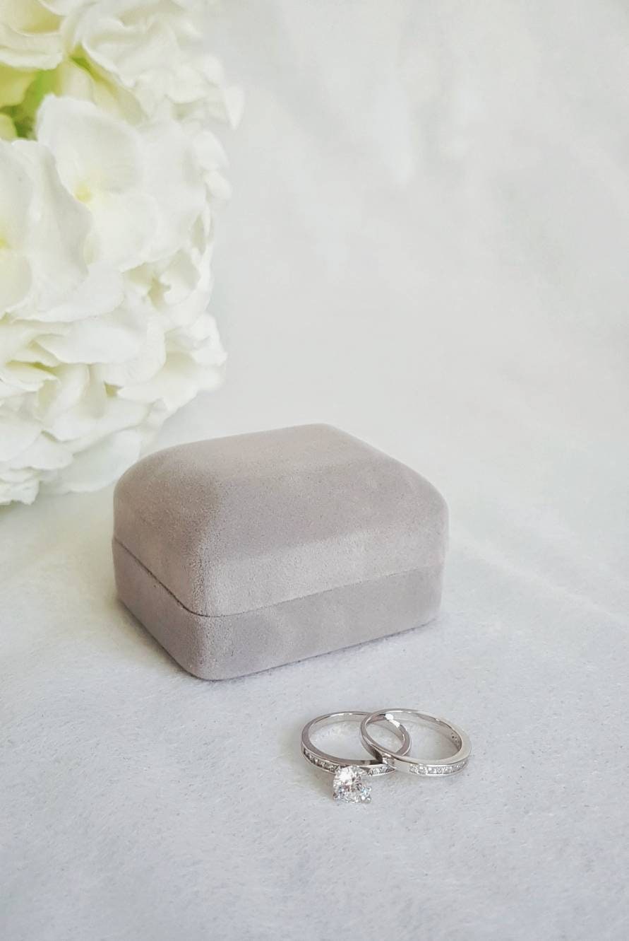 Light Grey Double Ring Box Velvet Double Ring Box Couple - Etsy UK