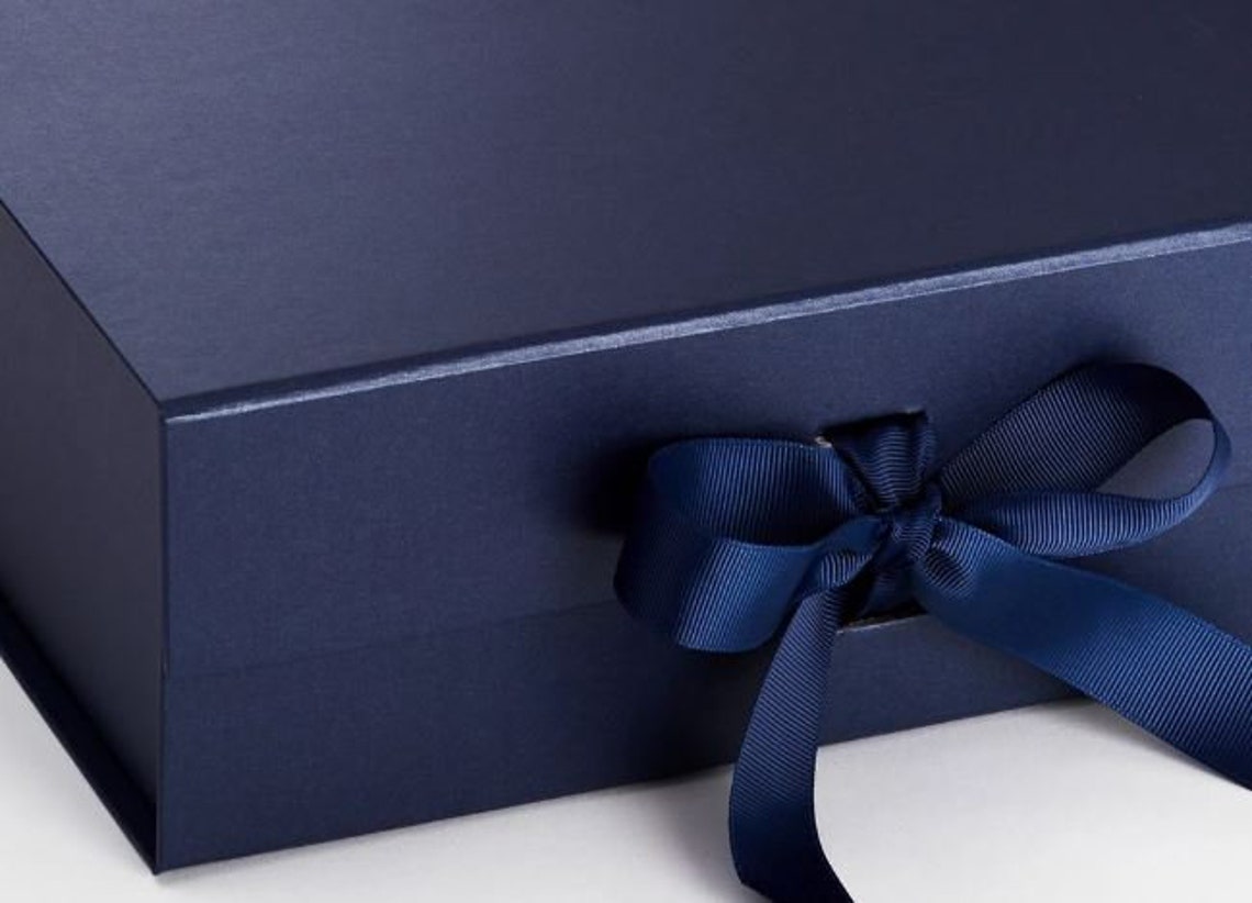 Large Navy Gift Box With Ribbon Bridesmaid Gift Box - Etsy