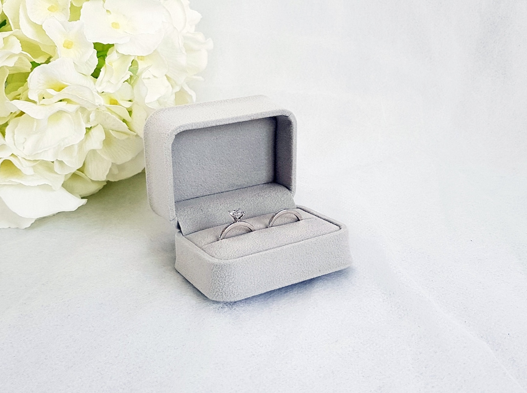 Luxury Grey Suede Double Ring Box - Velvet Double Ring Box - Couple ...