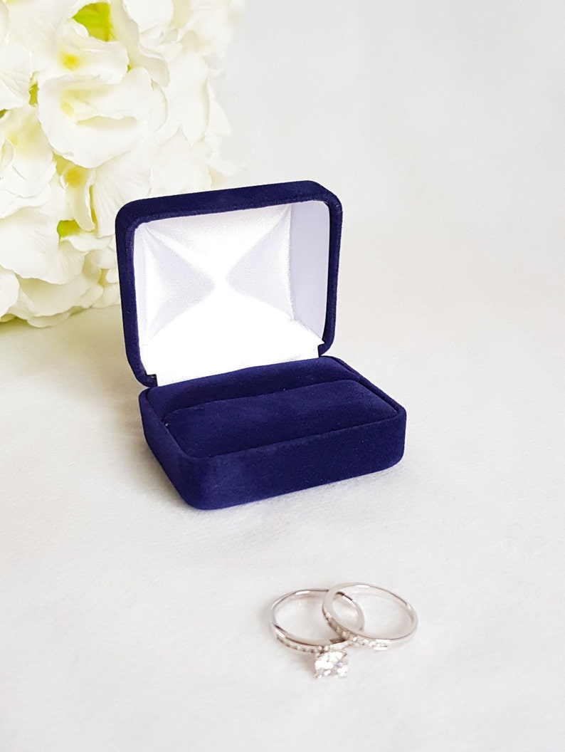 Navy Blue Double Ring Box - Velvet Double Ring Box - Couple Ring Box ...