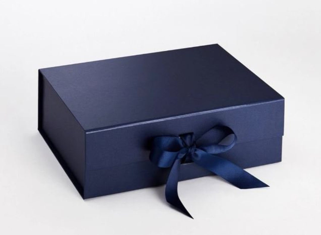 Large Navy Gift Box With Ribbon - Bridesmaid Gift Box - Bridesmaid ...