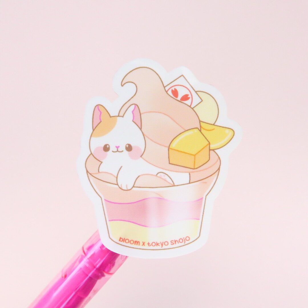 Peach Sundae Cat Vinyl Sticker - Etsy