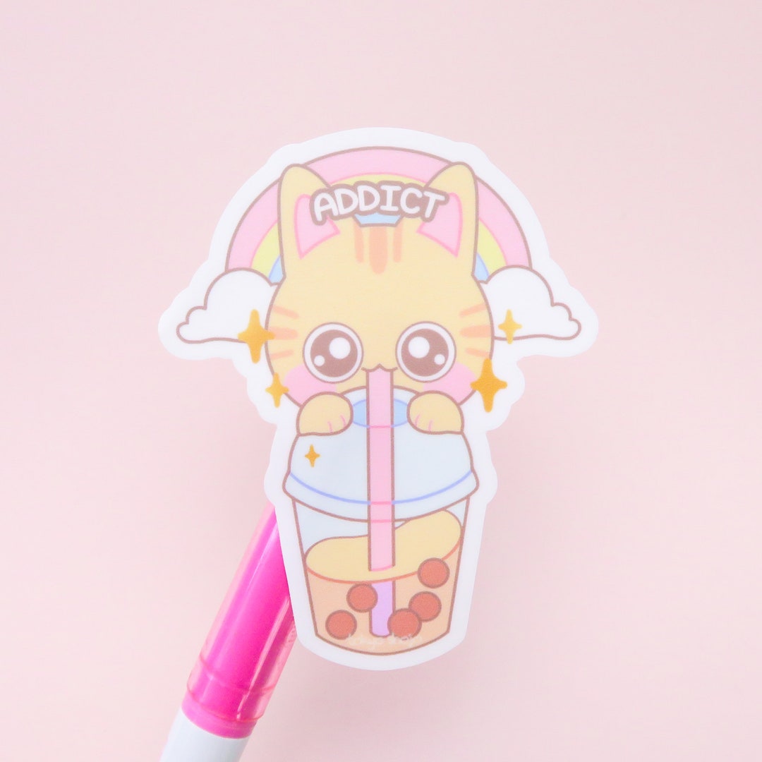 Boba Bubble Tea Addict Cat Vinyl Sticker - Etsy