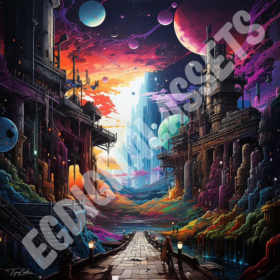 Set of 4 Dystopian Cyberpunk Print | Intricate Megastructures | Dark ...