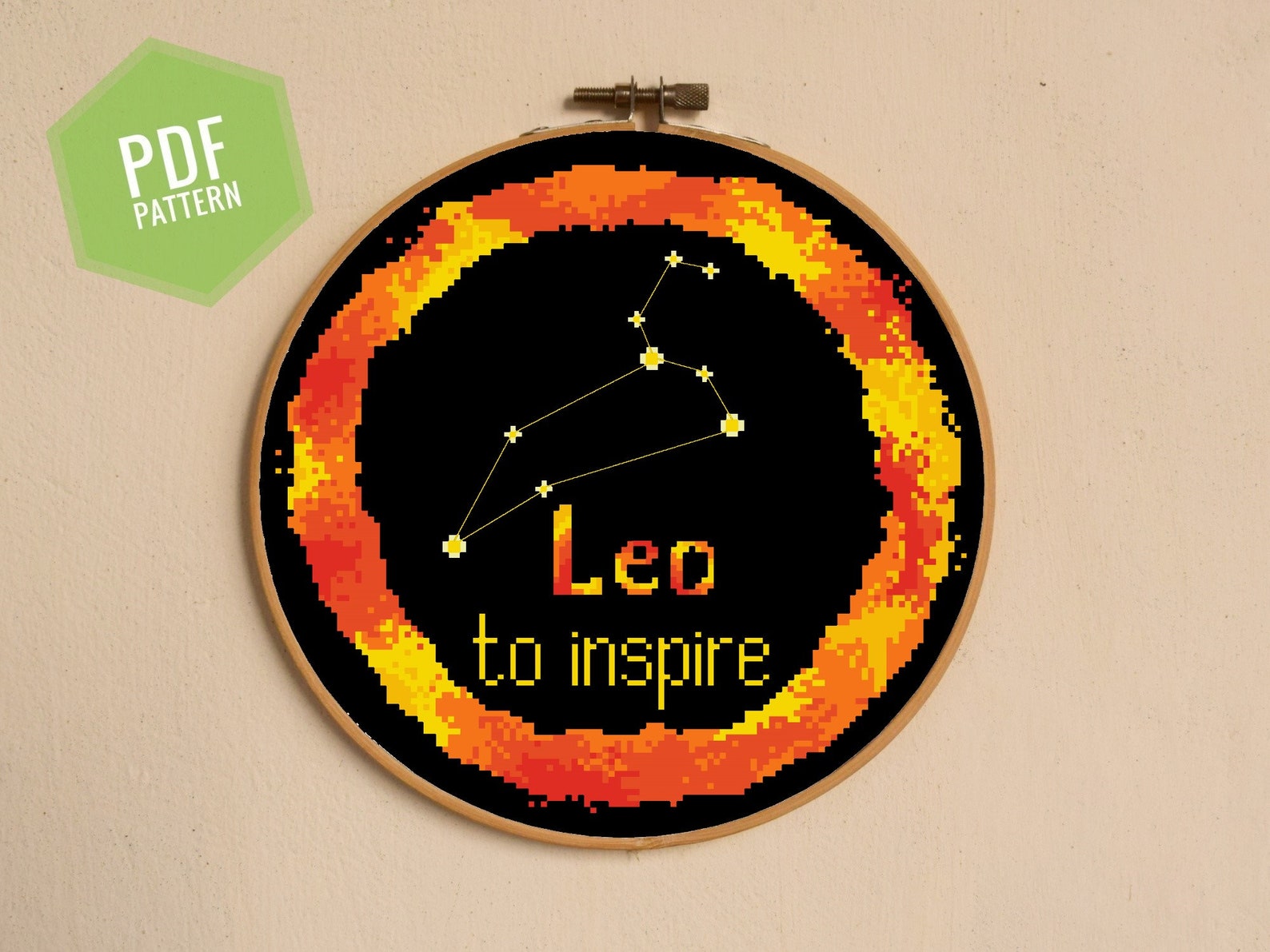 Counted Cross-stitch Zodiac Pattern LEO, Watercolor Fire Motives, for ...