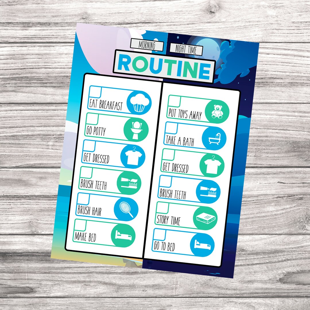 Boys and Girls Night and Day Routine Chart for Toddlers - Daily ...