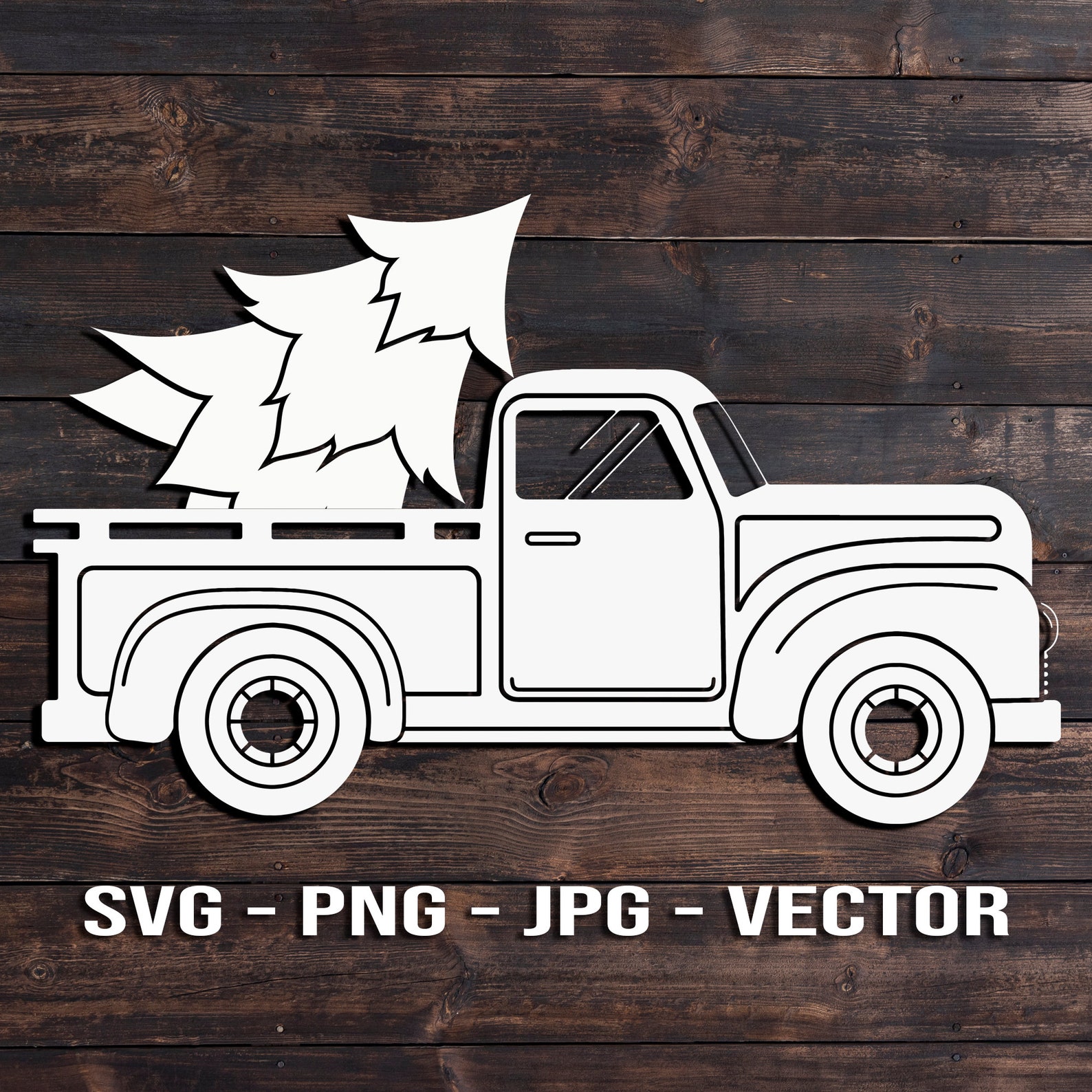 Old Truck Christmas Tree Printable Vector T-shirt or Wall Art Template ...