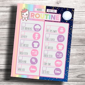 Girls Unicorn Night and Day Routine Chart Daily Checklist - Etsy