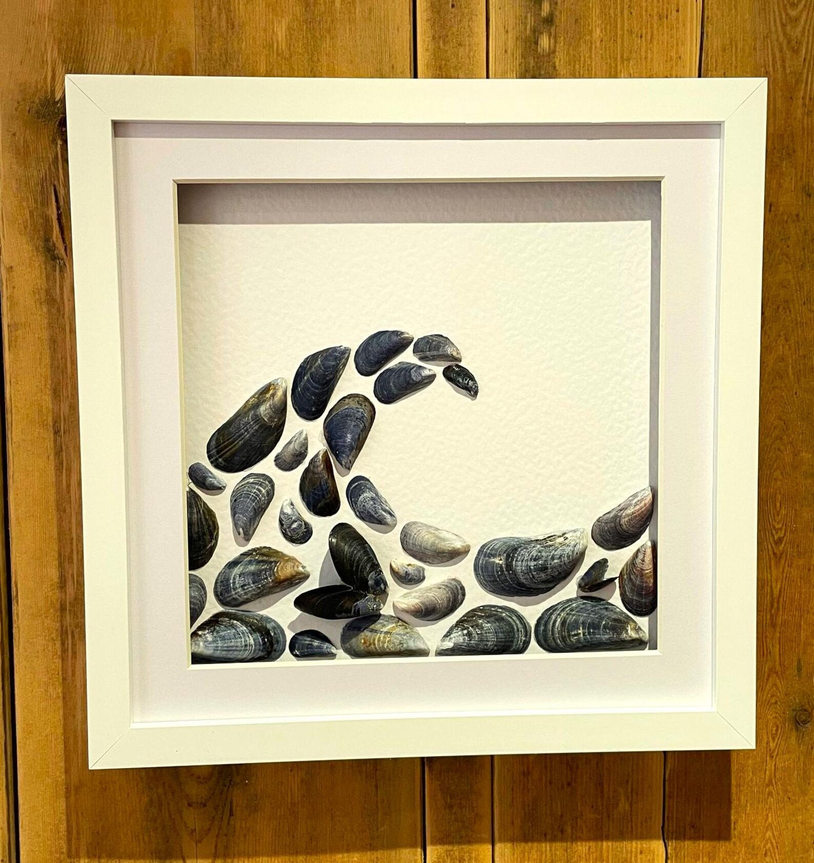 Medium Cornish Mussel Shell Wave Framed Picture • Shell Art Picture ...