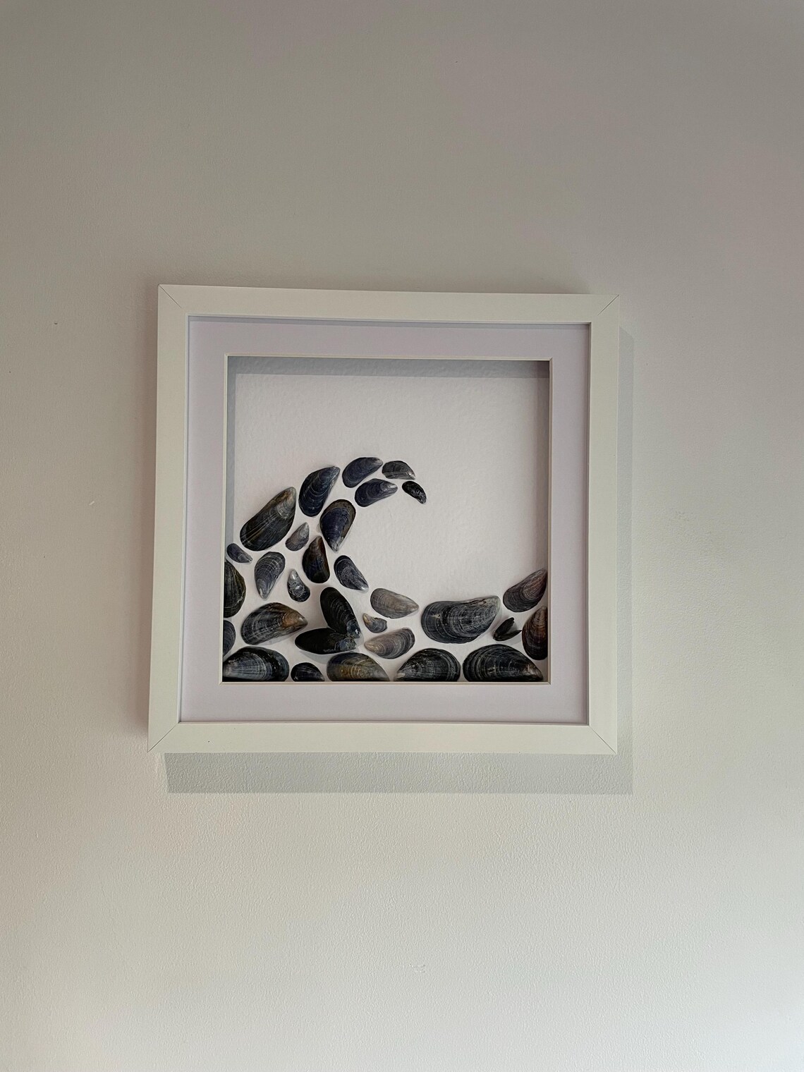 Medium Cornish Mussel Shell Wave Framed Picture • Shell Art Picture ...