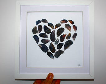 Medium Cornish Mussel Shell Wave Framed Picture • Shell Art Picture ...