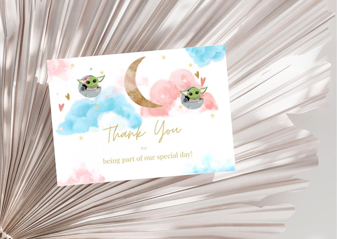 Baby Yoda Thank You Card, Baby Yoda Printable Card, Printable Gender ...