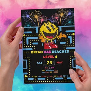 Pacman Birthday Invitation, Gamer, Arcade Invitation Template ...