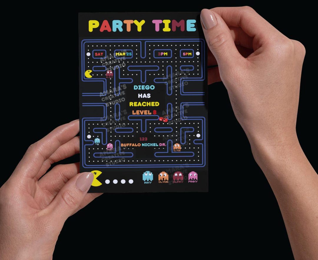 Pacman Birthday Invitation, Gamer, Arcade Invitation Template ...