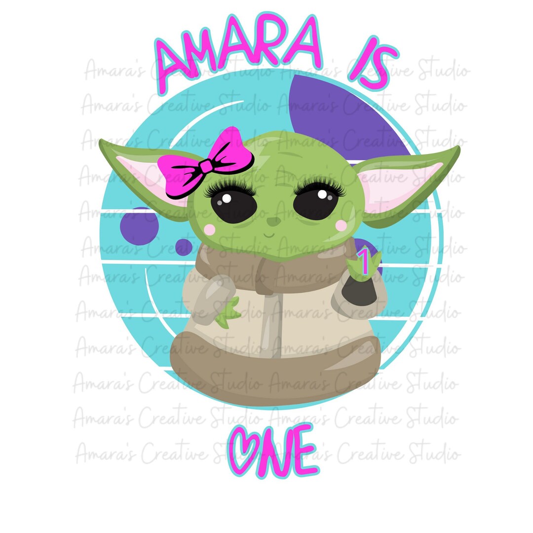 Baby Yoda, Baby Yoda With Bow, Amara is One, Birthday Baby Yoda Baby ...