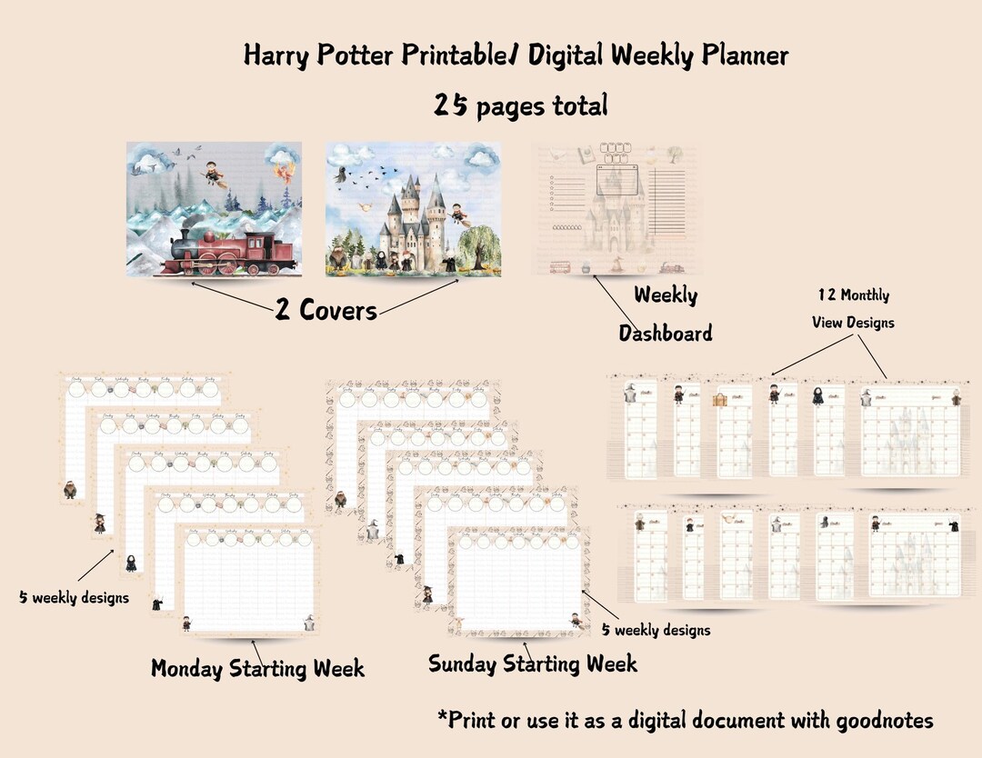 Harry Potter Digital Weekly Printable Planner With Dashboard - Etsy