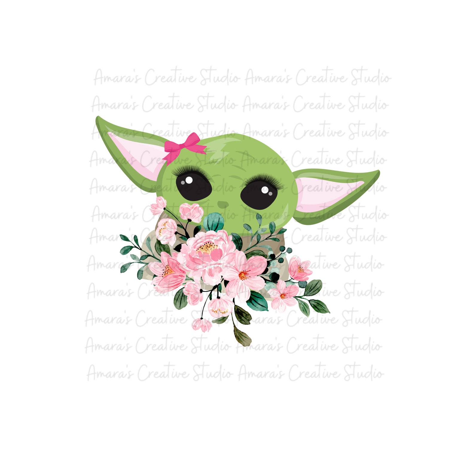 Baby Yoda Girl With Ring of Flowers, Bundle Set of 2, Starwars ...