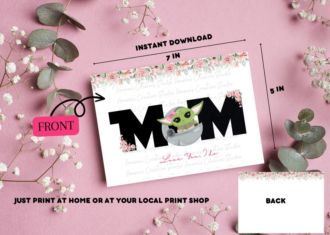 Baby Yoda, Love You Mom, Mothers Day Card, Baby Yoda Printable Card ...