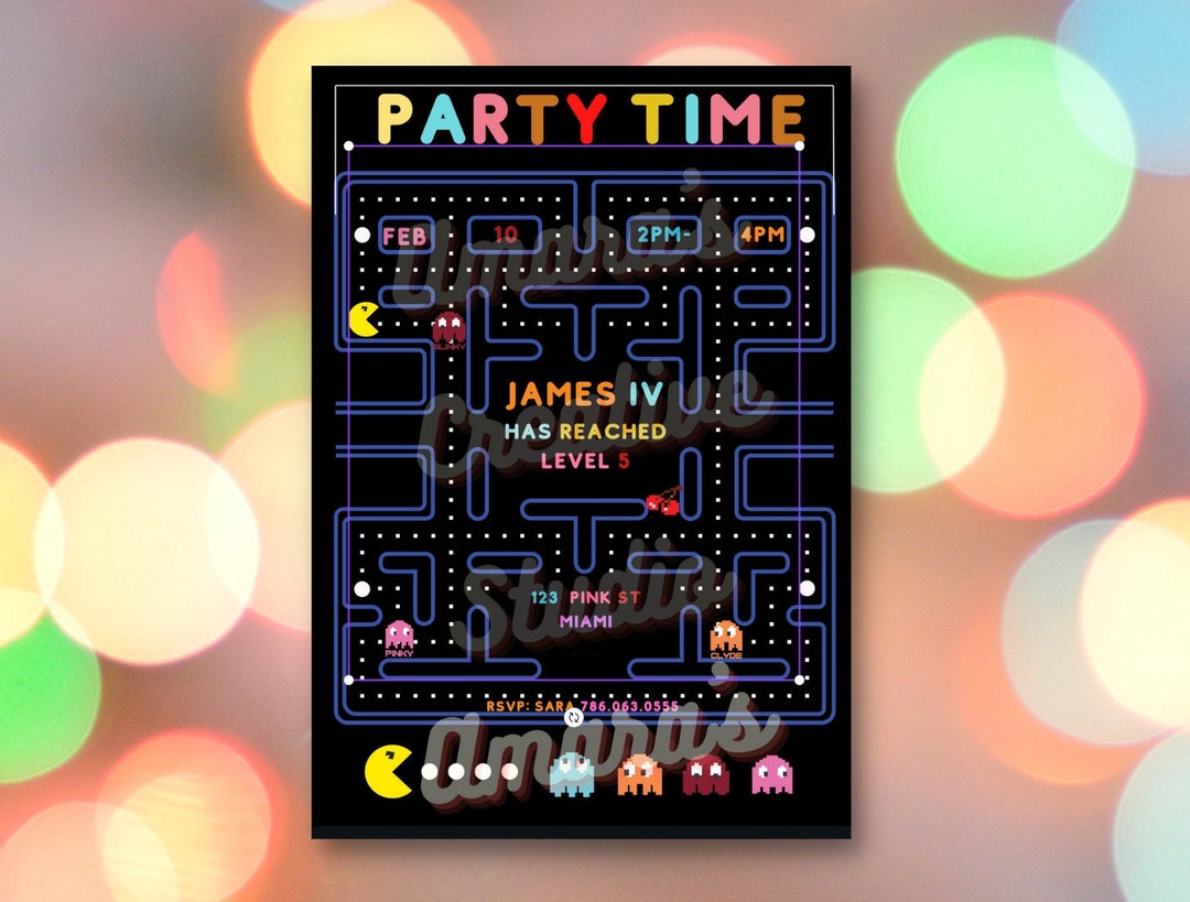 Pacman Birthday Invitation, Gamer, Arcade Invitation Template ...