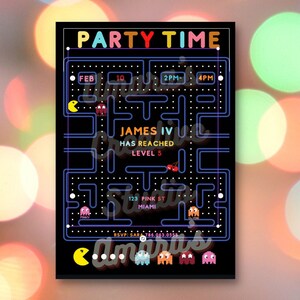 Pacman Birthday Invitation, Gamer, Arcade Invitation Template ...