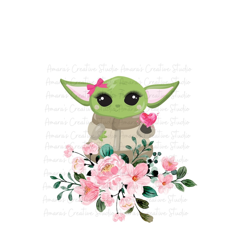 Baby Yoda Girl With Ring of Flowers, Bundle Set of 2, Starwars ...