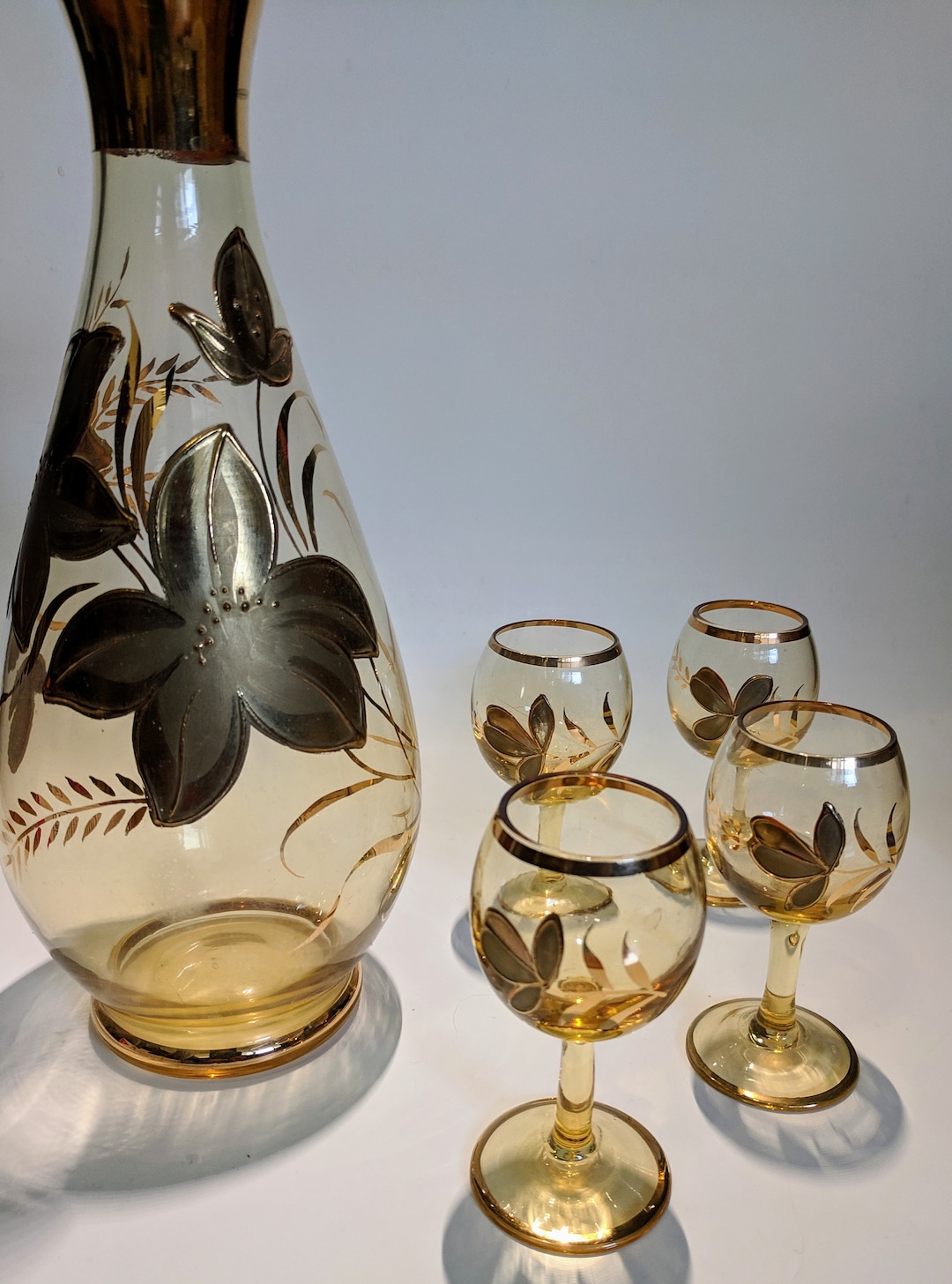 Vintage Bohemia Decanter Set With Stopper With 4 Matching Cordial ...