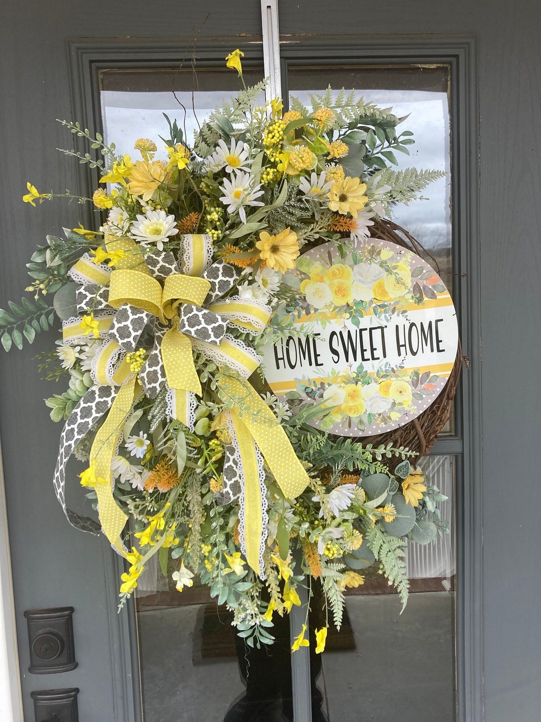 Yellow Daisy Wreath, Yellow and White Spring Wreath, Yellow and Gray ...