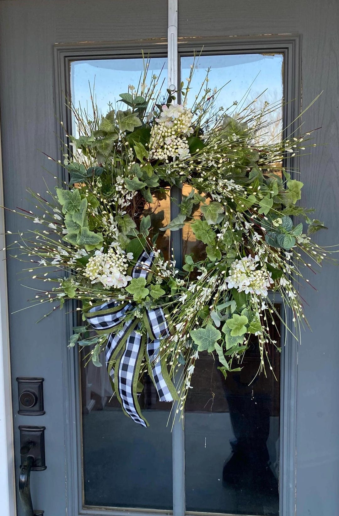 Farmhouse Front Door Wreath, Ivy and Berry Wreath, Hydrangea Everyday ...