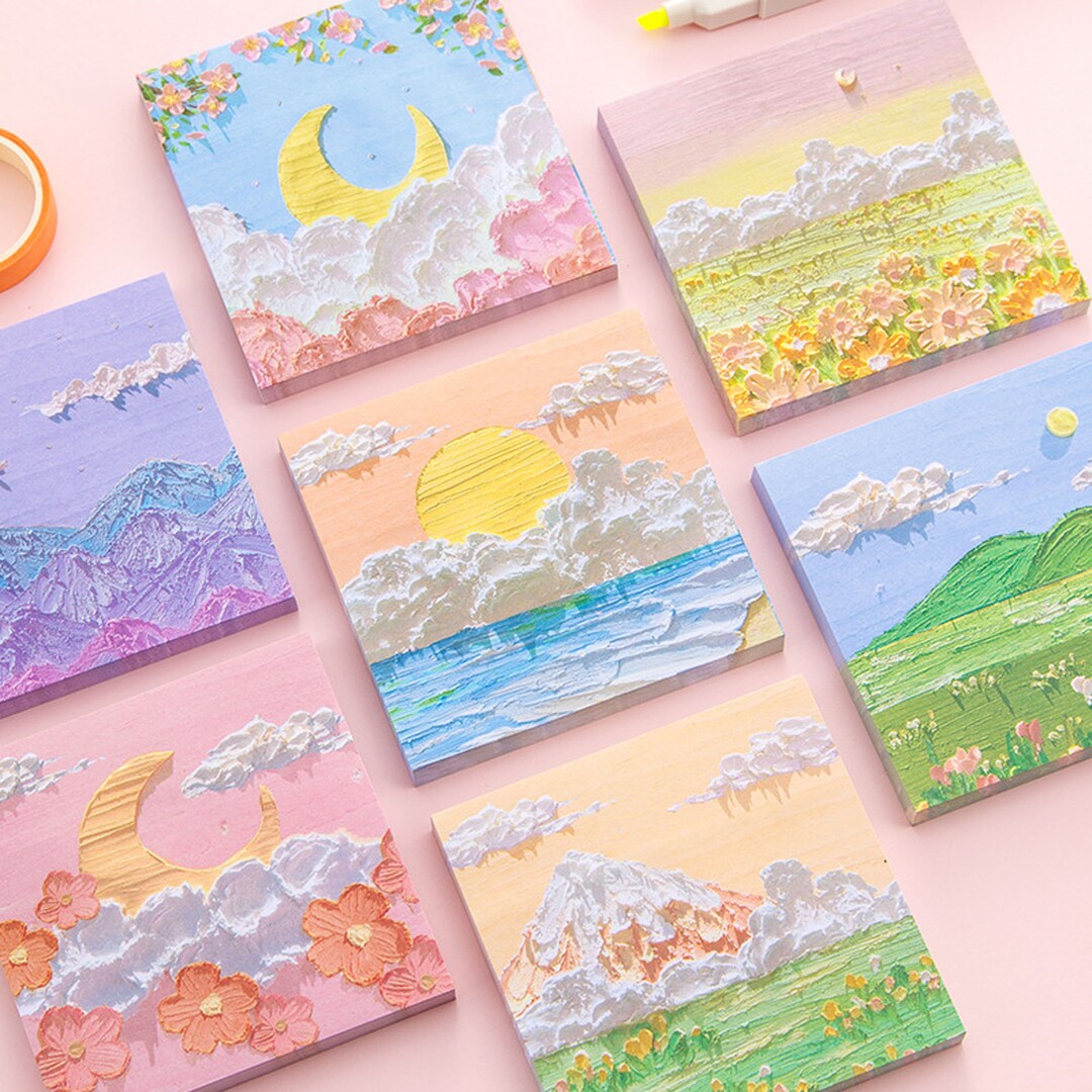 Oil Painting Landscape Sticky Notes, Self-stick Note Pads for Easy to ...