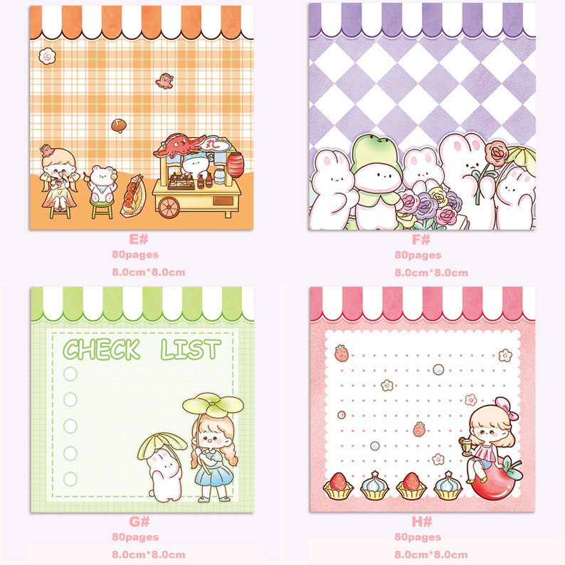 Cute Sticky Notes, Kawaii Sticky Notes Cute Stationary 8.0x8.0 CM ...