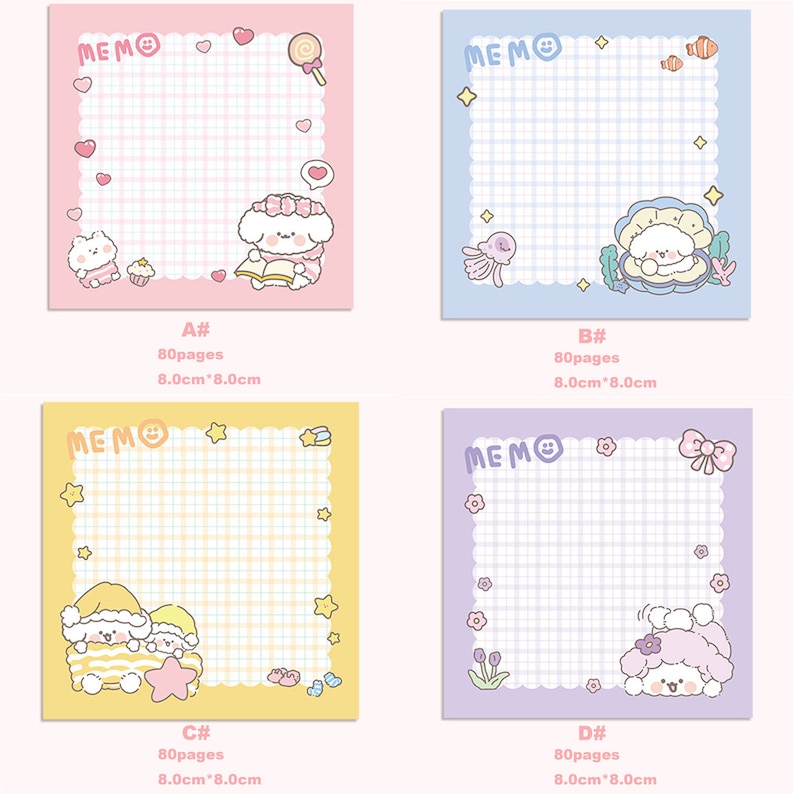Cute Sticky Notes, Kawaii Sticky Notes Cute Stationary 8.0x8.0 CM ...