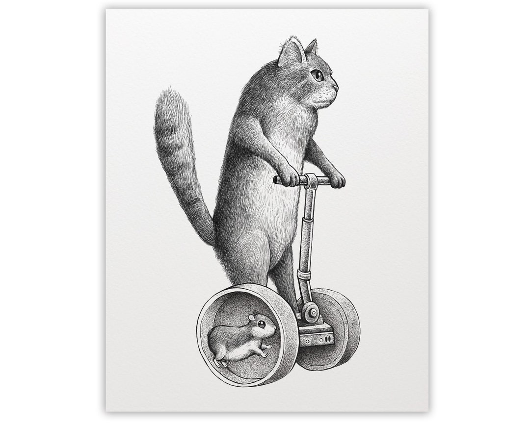 Hamster Wheels: Fine Art Print Cat Wall Art Segway Pet - Etsy