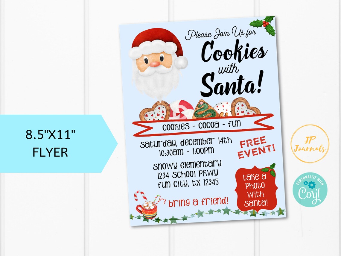 Cookies With Santa Invitation Template Printable Invite and - Etsy